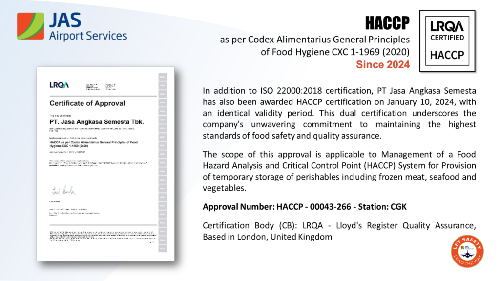 Certificate of Approval HACCP – PT. Jasa Angkasa Semesta